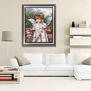 5D Diamond Painting Angel by Number Kits, Full Round Diamond Art Kits Adults Beginner Diamond Painting, Embroidery Rhinestone Cross Stitch Mosaic Paintings Arts Craft for Home Wall Decor 30X40cm