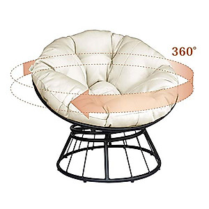 ATR ART TO REAL Papasan Chair, 360-degree Swivel Outdoor Papasan Chair with Beige Cushion and Durable Frame, Comfy Circle Lounge Moon Chair