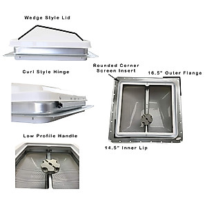 classAcustoms Heng's 71111A-C RV Roof Vent White Wegde Lid Non Powered Manual Crank Lid with Built in Screen and Galvanized Frame