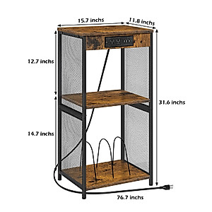 ETELI Record Player Stand with Album Storage Vinyl Record Storage Table with Power Outlet 3 Tier Turntable Stand Industrial Side Table for Living Room Bedroom Office, Brown