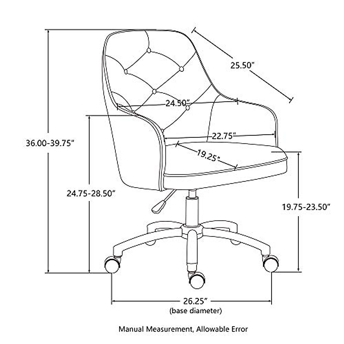 glitzhome Mid Century Office Desk Swivel Chair, Thick Velvet Task Chair, Adjustable Reception Chair, Low Back Rolling Armchair Modern Cute Vanity Desk Chair for Girls, for Living Room Bedroom, White