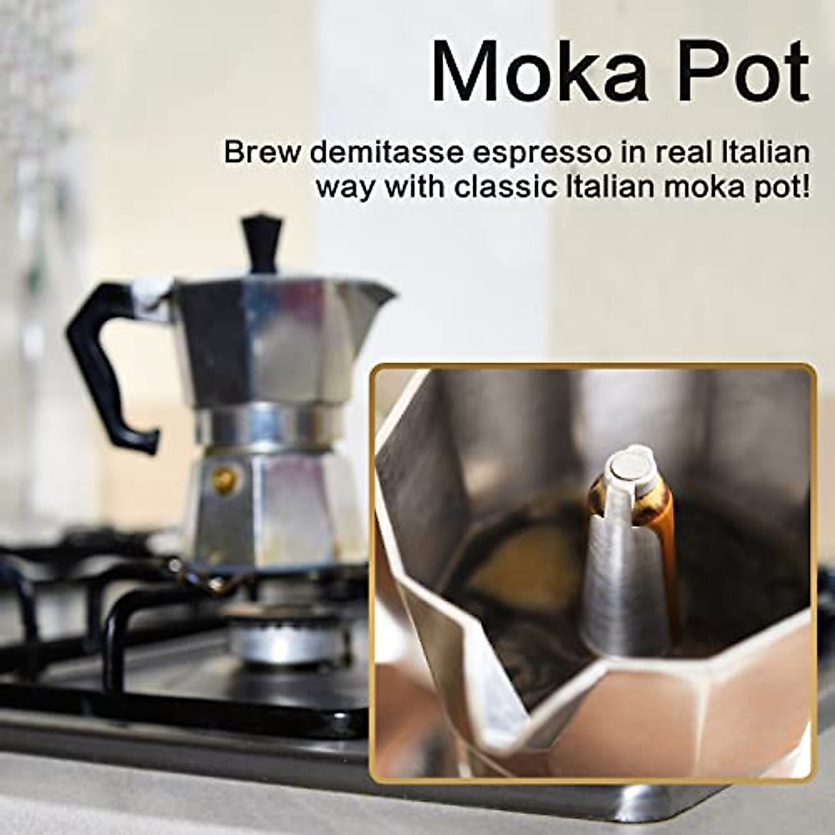 Iconic Stovetop Espresso Maker,Espresso and Coffee Maker, Makes Real Italian Coffee,Moka Pot for Classic Italian and Cuban Café Brewing,Moka Pot 2 Cup,Silver