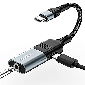 sinstar USB C to 3.5mm Audio Headphone Jack and USB C PD 3.0 Fast Charger Adapter Cable Compatible with Samsung S23/S22 Note20/10 Pixel 5/4 iPad Pro Air Pixel 7/6A/6