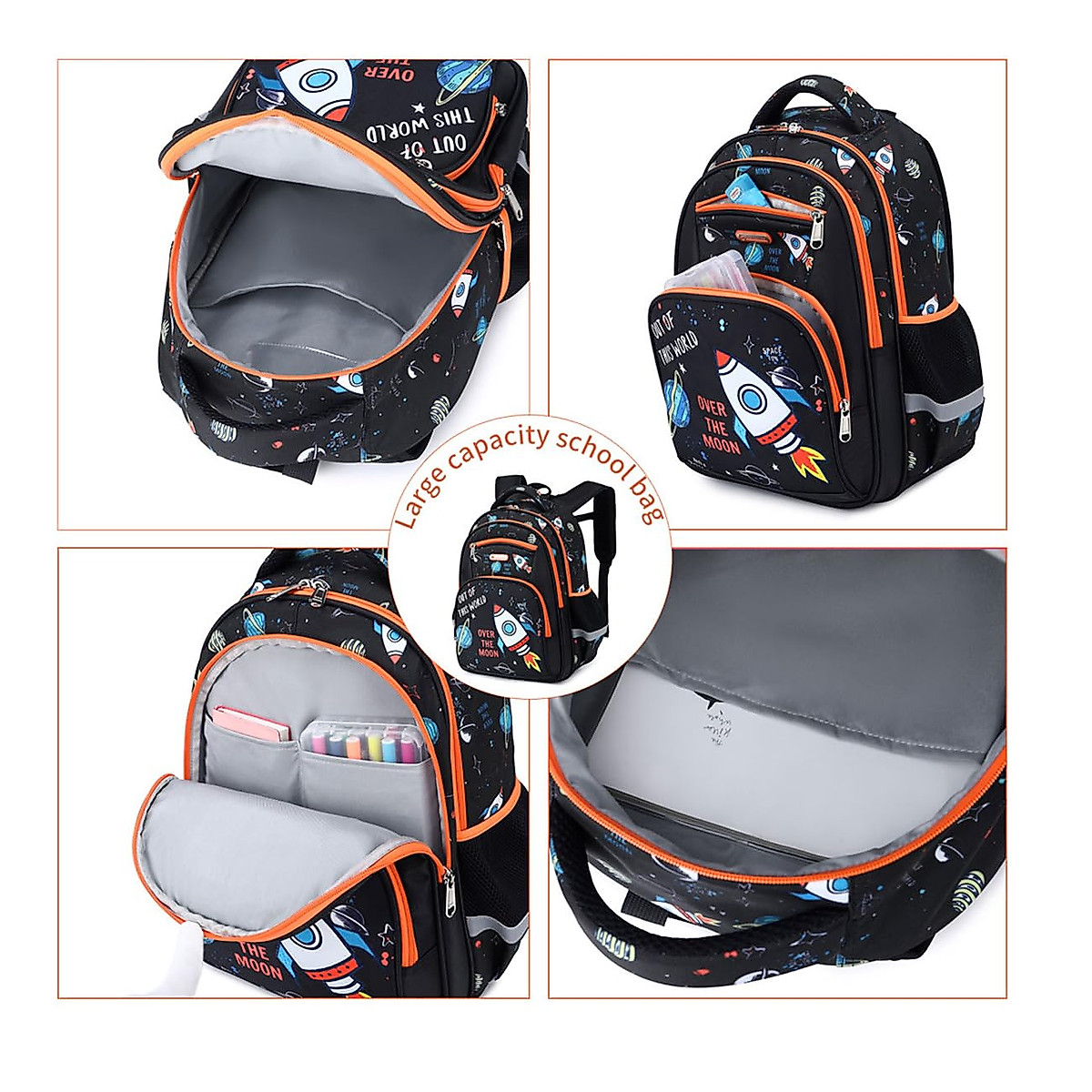 Kid Bookbag Boy Kindergarten Elenemtary Preschool Multi Compartment Backpack, Chest Strap Side Pockets