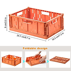 Klyuqoz Pastel Crates, 4 Pack Storage Crates Plastic Stackable, Medium Size(9.6 x 7.3 x 3.5 in), Desktop Storage Crates Folding for Home Office Bedroom.Blue, Yellow, Green, Orange