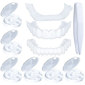 6 Set Fake Teeth Temporary Denture Teeth Veneer Snap in Teeth Confidence Smile Dentures Veneers Fake White Teeth with Mini Tweezers for Men and Women Bad Teeth Whitening Alternative