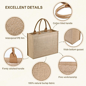 10 Pack Burlap Tote Bags Reusable Jute Bags with Handles Blank Burlap Tote Large Jute tote 15.1X11.8X5.5Inch Burlap Gift Bags for Grocery Shopping Wedding Travel Bachelorette Party Embroidery DIY Art