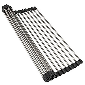 Design House 110080 Rectangular Double Bowl 32x18x10-inch 18-Gauge Undermount Stainless Steel Kitchen Sink Combo with Sink, Roll-Up Drying Rack and Drain Strainer Basket