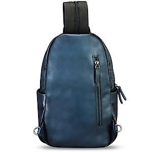 Genuine Leather Sling Bag Retro Crossbody Sling Backpack Handmade Chest Vintage Shoulder Daypack Purse Fanny Pack (NavyBlue)