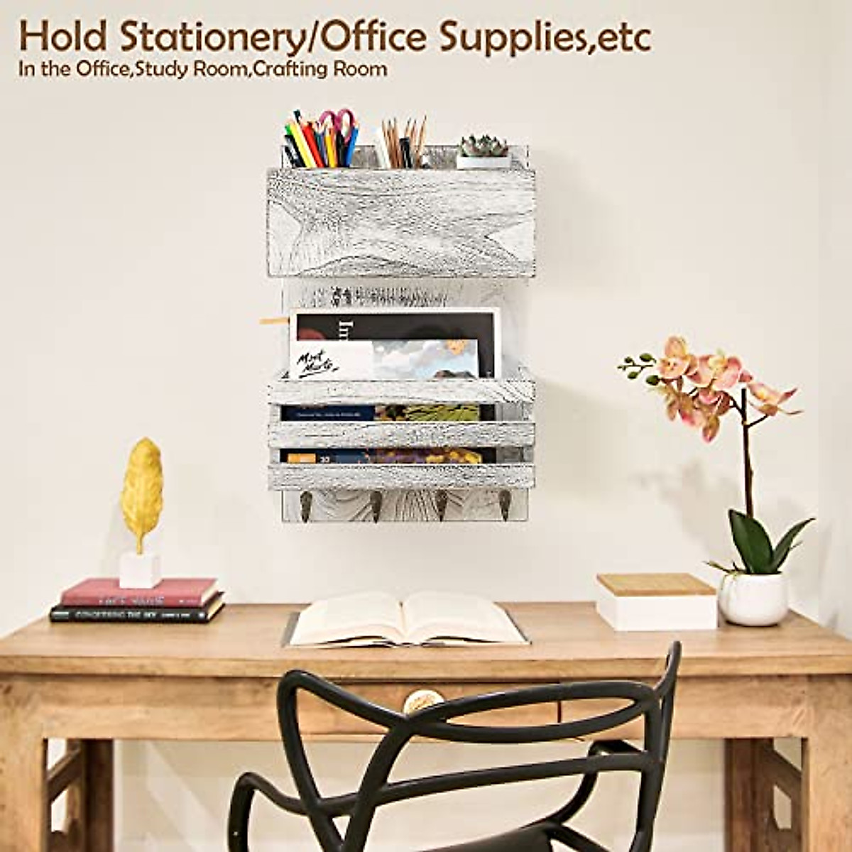 Hair Tool Organizer - Wooden Wall Mounted Hair Care Storage Solution with Multiple Compartments for Hair Blow Dryer, Straightener, Curling Iron,Makeup - Space Saving Hair Styling Tool Holder