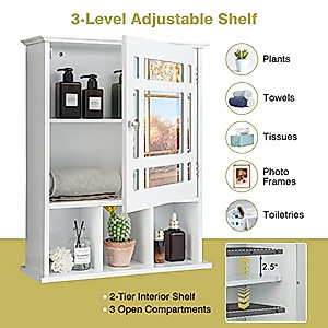 GOFLAME Bathroom Medicine Cabinet with Mirror, Wall Mounted Hanging Storage Organizer with Adjustable Shelf, Mirrored Storage Cabinet for Indoor Bathroom (White)
