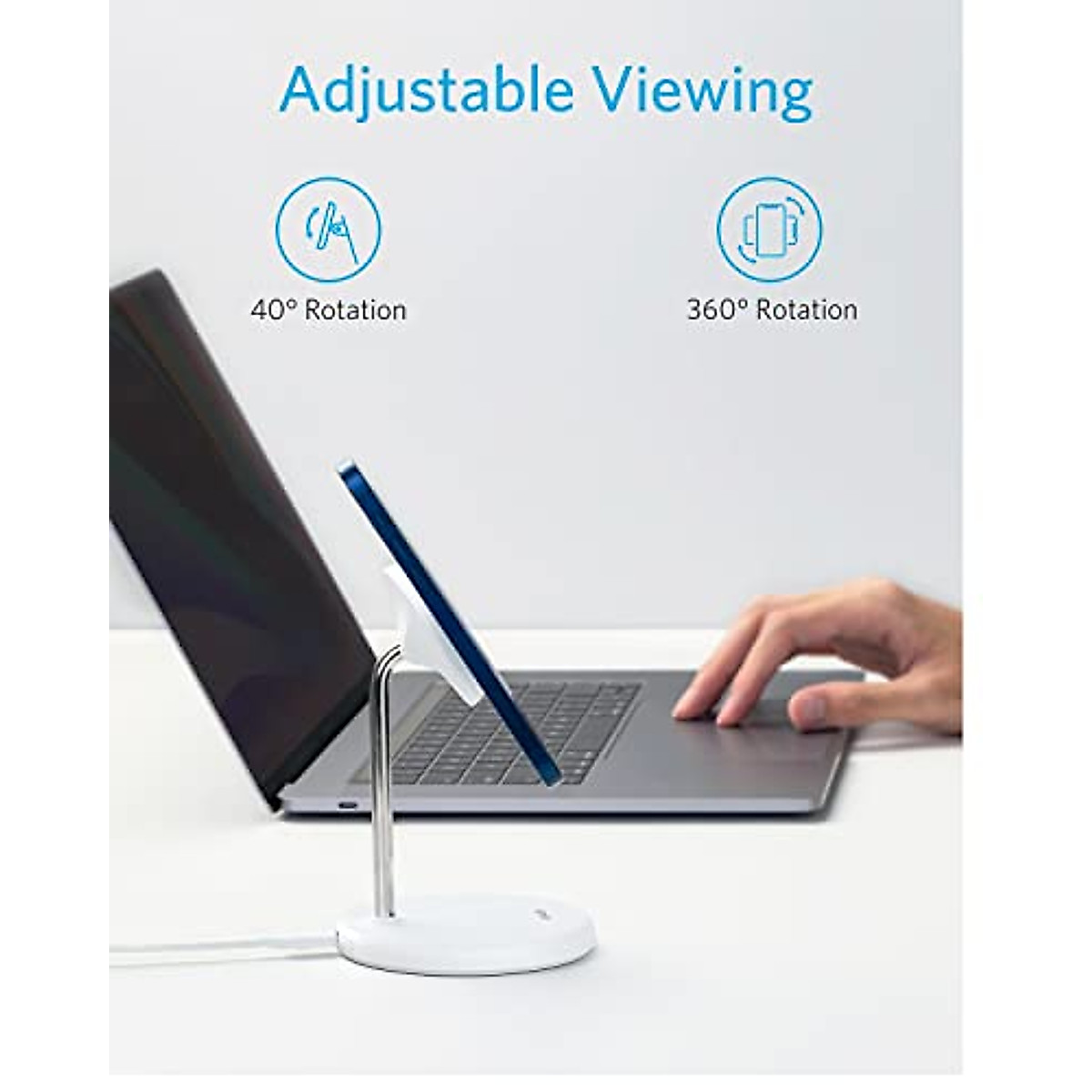 Anker Wireless Charging Stand, PowerWave Select Magnetic Stand Lite with 5 ft USB-C Cable, Charging Stand for iPhone 14 and 13 Series (No AC Adapter)