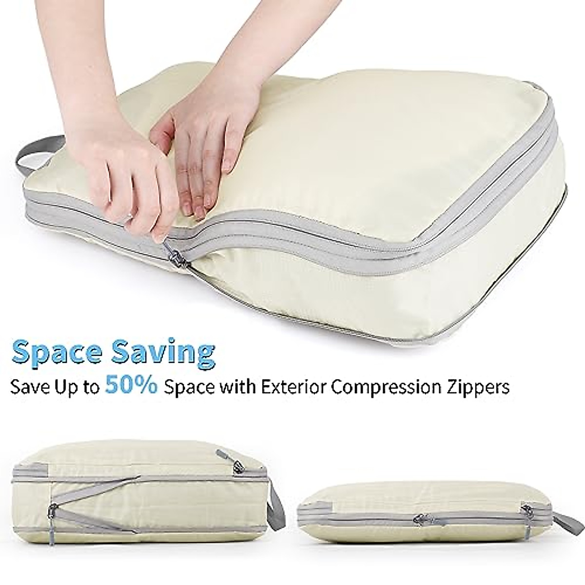 Compression Packing Cubes for Suitcase, GEEDIAR 6 PCS Travel Bags Organizer for Luggage, Travel Organizer Cubes for Travel Essentials, Lightweight Packing Cubes for Travel Accessories with Shoe Bag Khaki