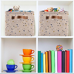 YETTASBIN Terrazzo Storage Basket 2pc, Large Collapsible Toys Clothes Organizer, Long-Lasting Canvas Storage Bin with Handle for Shelves Closet Laundry Home Office Decor
