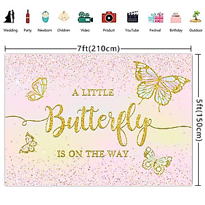Wollmix Butterfly Baby Shower Decoration for Girl Backdrop 7x5ft Gold A Little Butterfly is on The Way Photography Background Party Golden Dots Princess Banner Photo Booth Supplies Props