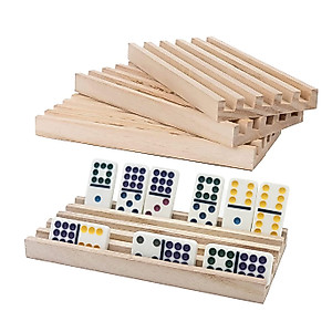 ESSAJOY Wooden Domino Trays/Racks Set of 4 Mexican Train Domino Trays/Racks Holders Rummy Rack Domino Tiles Holders Domino Wood Holder【Dominoes Not Included】