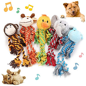 N/ hionre Sound Squeaky Interactive Toys for Pets, Animals Shape Cotton Rope Plush Doll Chewing Scratching Toy for Pet Dog Cats Elephant