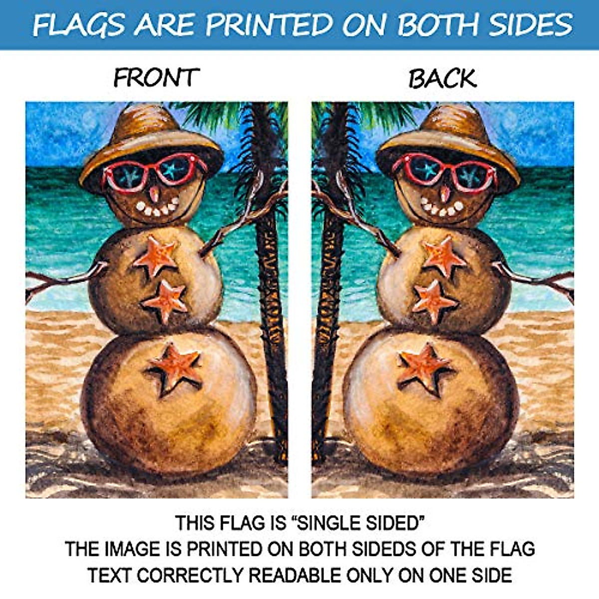 Texupday Smile Sunglasses Snowman Sunbathing on the Beach Hawaii Winter Garden Flag Outdoor Yard Flag 12" x 18"