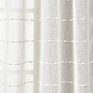 Lush Decor Farmhouse Textured Grommet Sheer Window Curtain Panel Pair, 95" Long x 38" Wide, White