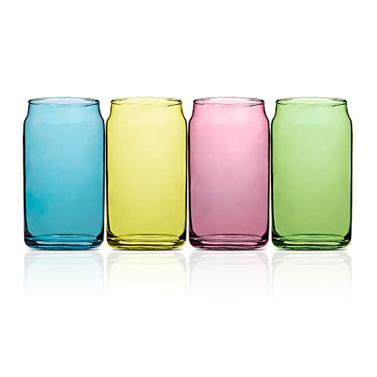Amzcku Colored Drinking Glasses, 16 oz Can Glass, Cute Iced Coffee Cup Tumblers, Soda, Tea, Beer, Water, Cold Drink Glassware, Cocktail Glass, Set of 4