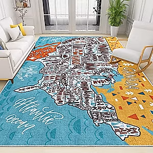 Kids Area Rugs 8'x10' The USA Map Mat for Living Room Bedroom, United States Map Educational Learning & Game Carpet Children Modern Indoor Playroom Rug