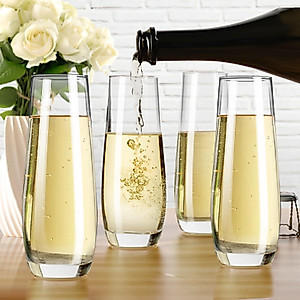 PARACITY Stemless Champagne Flutes, Champagne Glasses Set of 4, 8oz Glass Champagne Flutes, Gift for Birthday, Wedding, Christmas, Valentine's Day
