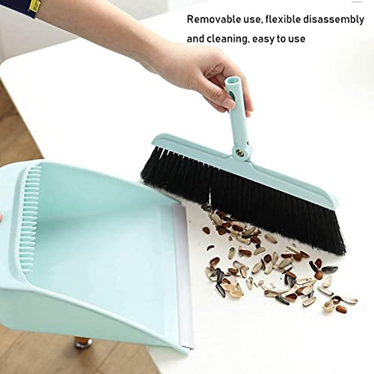 GOOFFY NLIAN- Broom and Dustpan Set, 180 ° Rotation Non-stick Hair Extra Long Handle Rotatable Broom and Dustpan Windproof Stainless Steel Rod Broom Set dustpan set