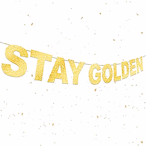 Stay Golden Banner Lucky Birthday Party Decorations Picks for Gold Glitter Happy Birthday Bunting Garland Decor Supplies