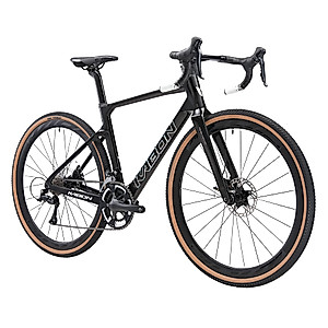 KABON Carbon Gravel Road Bike, T800 Carbon Fiber Frame 700C Road Bike with 18 Speeds Drivetrain, Integrated Carbon Handlebar, Disc Brakes Racing Bicycle for Men/Women