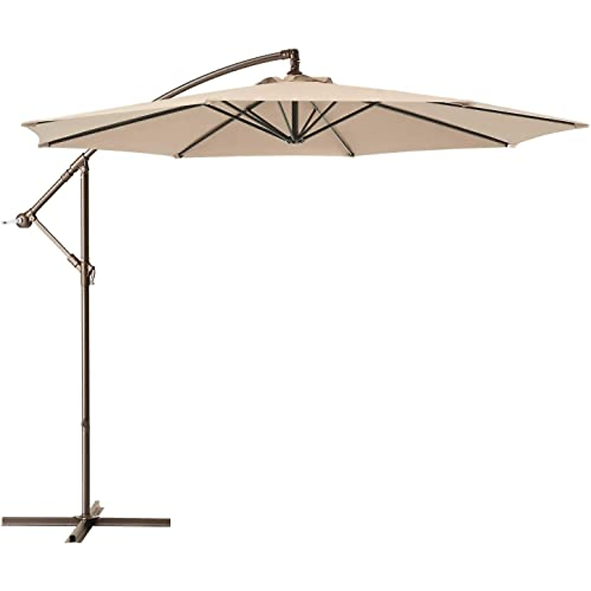AMERICAN PHOENIX 10FT Offset Hanging Patio Umbrella Cantilever Outdoor Umbrellas with Crank & Cross Base for Garden, Backyard, Pool and Beach (Beige)
