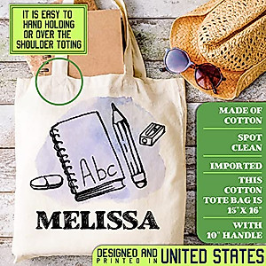 Canvas Tote Bag Gifts w/Name - 9 Design 15"x16" - Personalized Totes Bags for Appreciation Week Gift - Custom Cotton Shoulder Schoold Bag for Women - Customized Cotton Bags Math Art Apple Theme C1