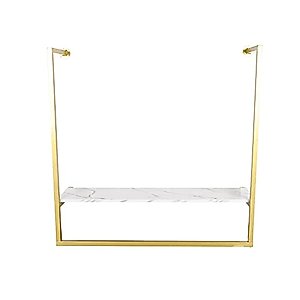 Gold Metal Wall Mounted Clothes Rail Shelf Clothing Store Simple Display Rack Window Ceiling Hanging Garment Racks Ceiling Mount Clothes Storage Hanger for Home Retail Store Use (Gold-U-Shaped+board)