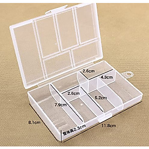 Minitimi 6 Grids Clear Plastic Organizer Box Storage Container Jewelry Box for Fishing Tackles Nail Rhinestones Beads Art DIY Crafts Organizer