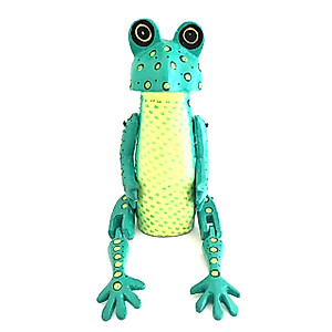 OMA Green Frog Statue Wooden Shelf Sitter with Dangling Legs Garden Frog Home Decor Gift Large Size