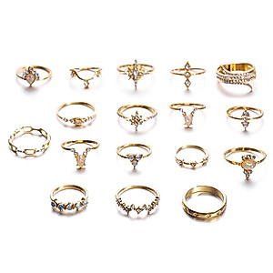 Vitaltyextracts Crystal Kunckle Finger Ring Set Boho Stackable Rhinestone Gold Joint Nail Ring Anillo Set