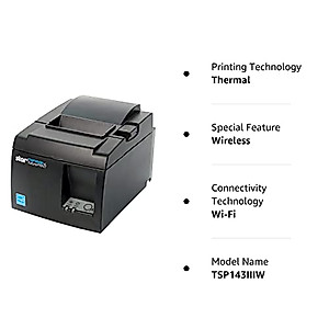 Star Micronics TSP143IIIW Wi-Fi (WLAN) Thermal Receipt Printer with Wireless Access Point, WPS, Cutter, and Internal Power Supply - Gray (Renewed)