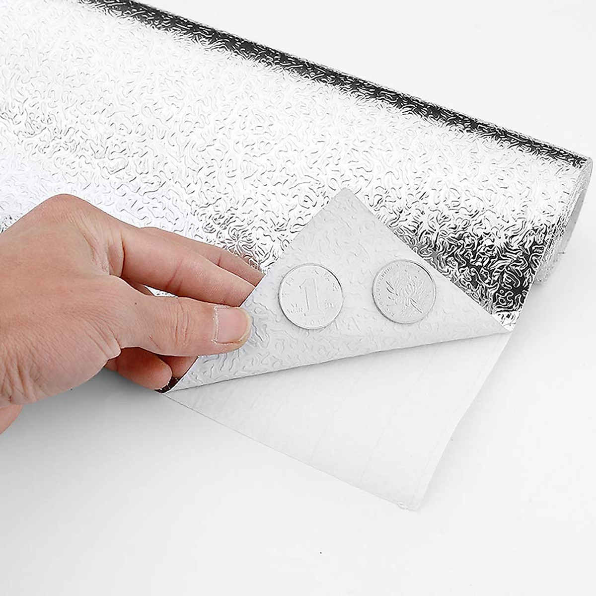 PoetryHome Self Adhesive Oil Proof Aluminum Foil Shelf Liner for Kitchen Backsplash Countertop Cabinet Drawer Cupboard Shelves Table Fridge Sticker Wall Paper Removable 15.7x78.7 Inches