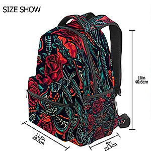 KIOPLYET Vintage Flash Tattoos Backpack School Book Bag Laptop Backpacks Travel Hiking Camping Day Pack