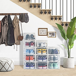 Hrrsaki 15 Pack Shoe Storage Boxes, Shoe Boxes Clear Plastic Stackable, Shoe Organizer Boxes with Front Opening Lids, Ventilation and Dust-proof, Shoe Container Boxes for Closet, Bedroom, Bathroom