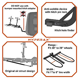 HYPERAX Special Combo - Volt RV 4X with 2X E-Bike Adapter & Steel Locking-Cable (L) -Hitch Mounted 4 Bike Rack Carrier for RV,Toad with Fits Up to 2x75lb E Bike +2X50lb Bikes with Up to 5" Fat Tire