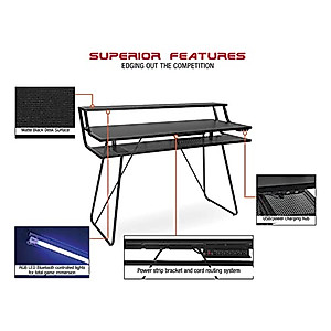 OSP Home Furnishings Glitch Battlestation Gaming Desk with Bluetooth RGB LED Lights, Red