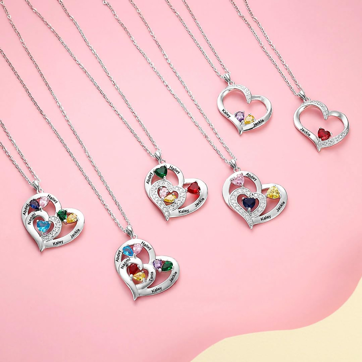 Mom Necklace,Personalized Mothers Day Necklace with Kids Names, Heart Birthstone for Women Custom Mother Name Mother's Birthday Gifts Wife Grandma (3 names)