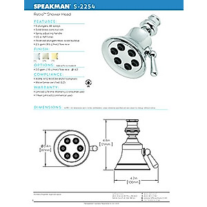 Speakman S-2254 Retro 3-Setting Shower Head for Stylish Bathroom Décor, 2.5 GPM, Polished Chrome
