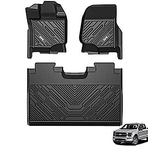 3W Floor Mats Fit for Ford F150/F-150 Lightning SuperCrew Cab 2015-2024, TPE All Weather Custom Fit Car Accessories 1st and 2nd Row Full Set Car Liners (Without Under-Seat Storage)