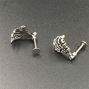 LALANG 1 pc Lip Stud Earring Skeleton Hand Ear Cuff Piercing Ring Bar Jewelry