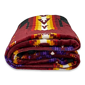 Nu Trendz Signature Southwest Design (Navajo Print) Sherpa Lined Throw 16112 Burgundy