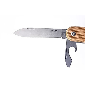 MKM Maniago Knife Makers MALGA 6 Pocket Knife and Multi Tool, Blade, Bottle Opener, Screwdriver, Can Opener, Corkscrew, Awl, and Fork, Slip Joint Mechanism, Made in Italy (Natural Micarta)
