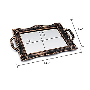 Tstarer Antique Decorative Gold Framed Square Mirror Tray, Jewelry & Cosmetics Organizer for Dresser, Square - 9.5" W x 14.5" L (Bronze)