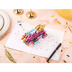 Liif Happy 70th Birthday Pop Up Card, 70 Birthday Card For Women, Men, Mom, Dad | Glitter 70 | With Message Note & Envelop | Size 8 x 6 Inch