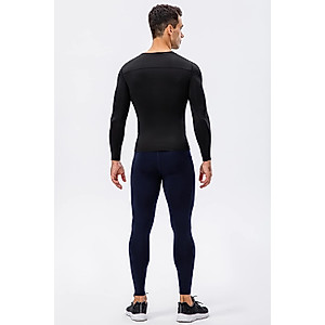 Blue Men's Compression Shirts Long Sleeve, Dry Fit Athletic Workout Gym Shirts Sports Base Layer Top Running T-Shirt